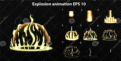 Vector Explode. Explode Effect Animation with Smoke. Cartoon Explosion ...
