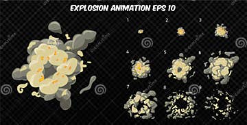 Vector Explode. Explode Effect Animation with Smoke. Cartoon Explosion ...