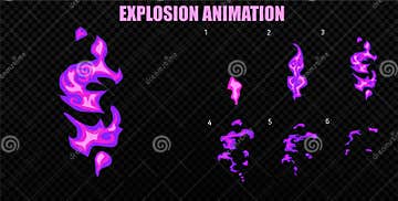 Vector Explode. Explode Effect Animation with Smoke. Cartoon Explosion Frames. Sprite Sheet of ...