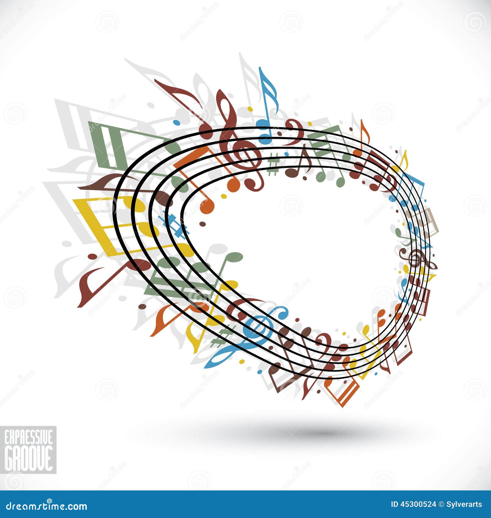 Vector Expressive Rounded Stave with Musical Notes Stock Vector ...