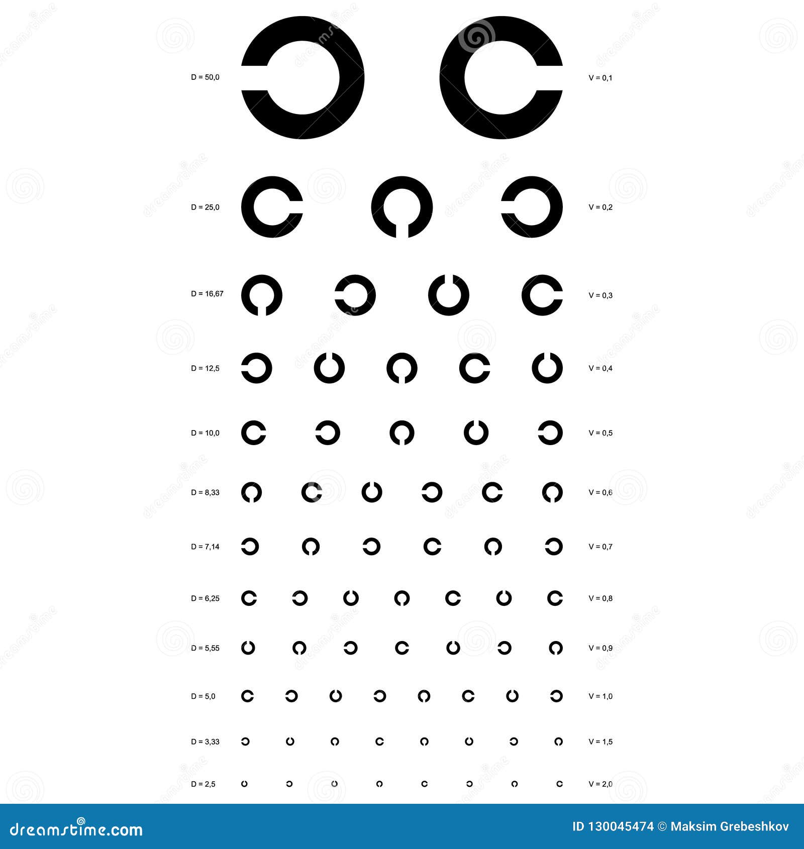 Vector eye test chart. stock illustration. Illustration of lens - 130045474