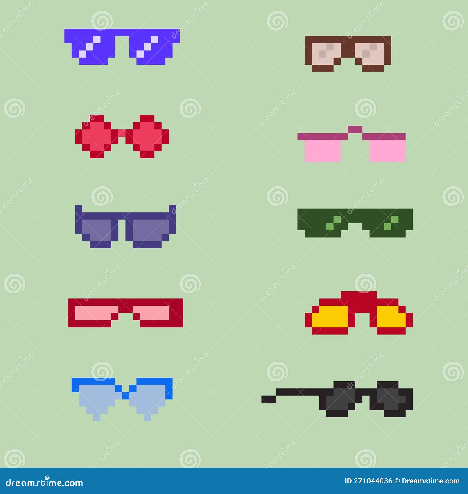 Pixel Art 8 Bit Sunglasses Collections Vector With Solid Color ...