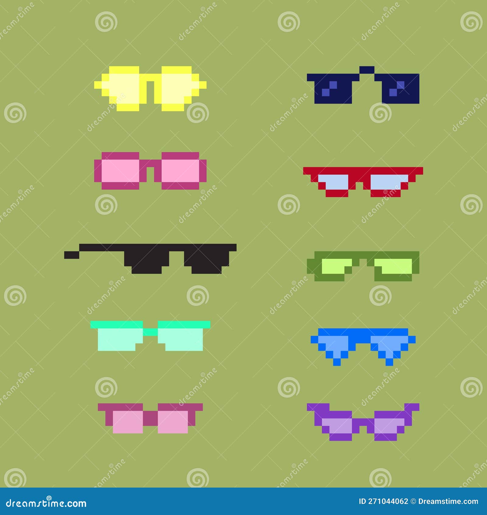 Pixel Art 8 Bit Sunglasses Collections Vector with Solid Color ...