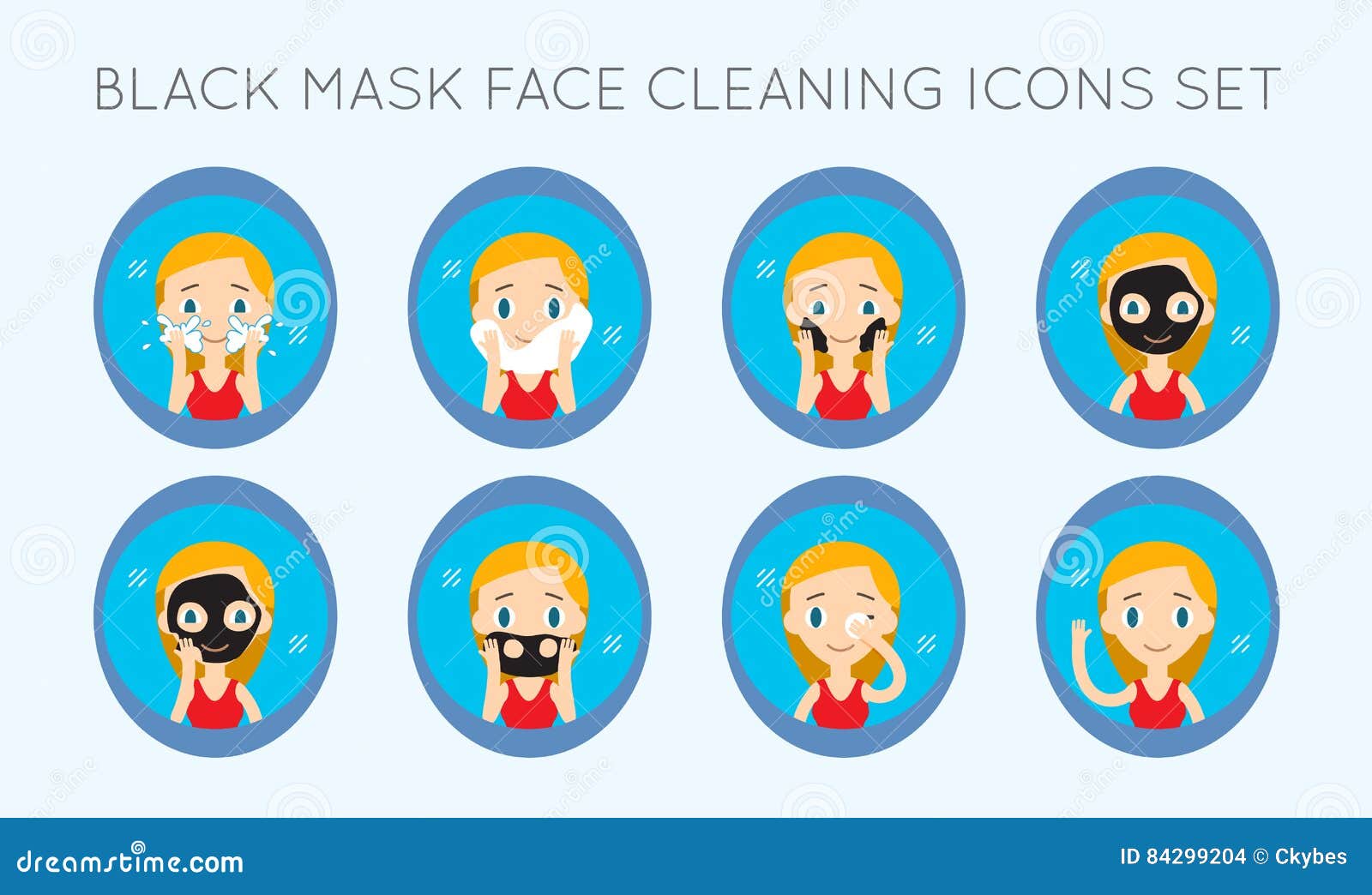Vector Face Cleaning and Care Actions Set Stock Vector - Illustration ...