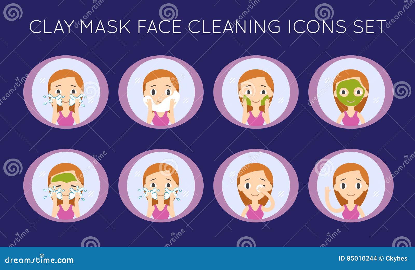 Vector Face Cleaning and Care Actions Set Stock Vector - Illustration ...