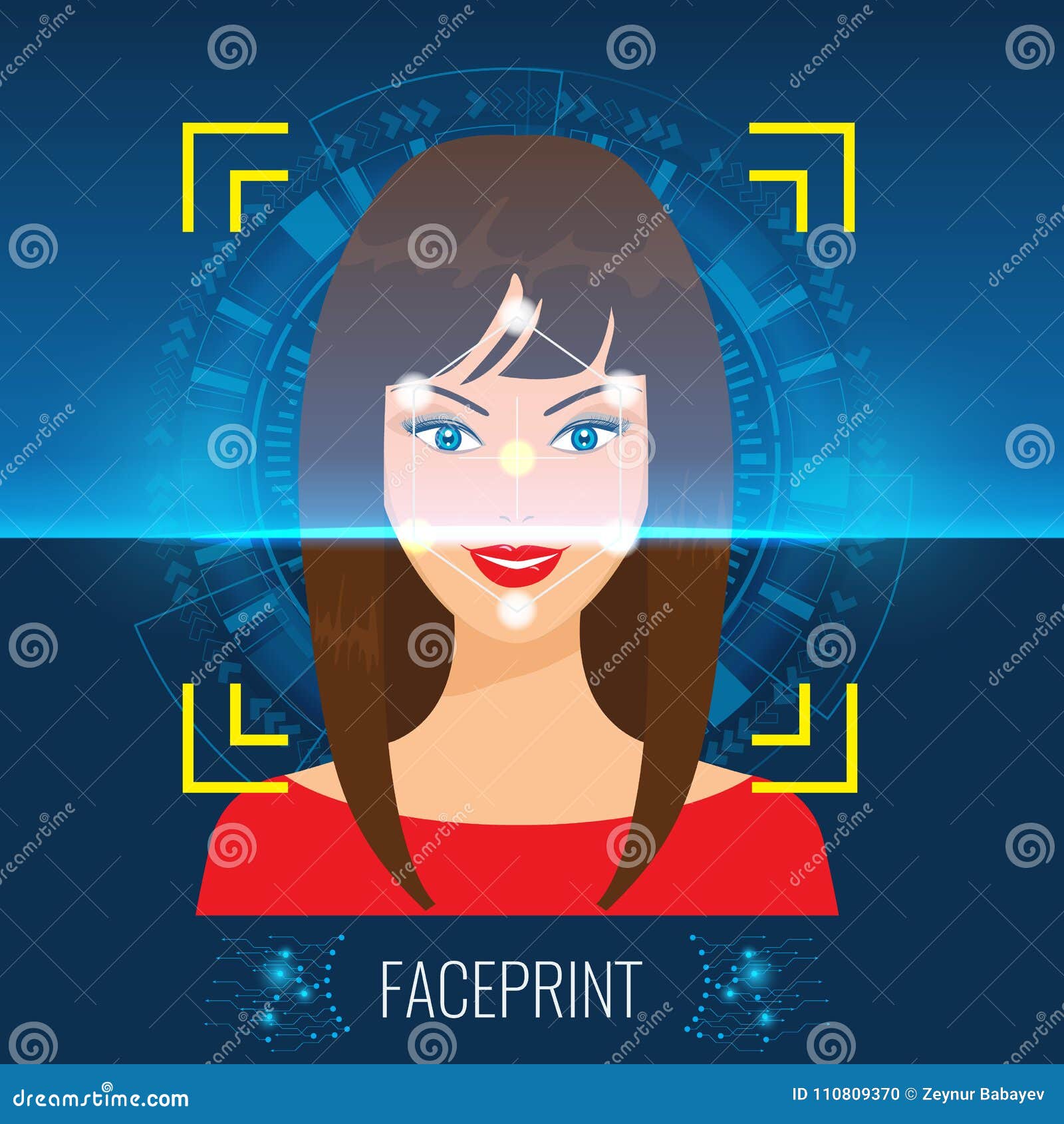 Vector Face Recognition or Faceprint Technology Scanning Woman`s Face ...