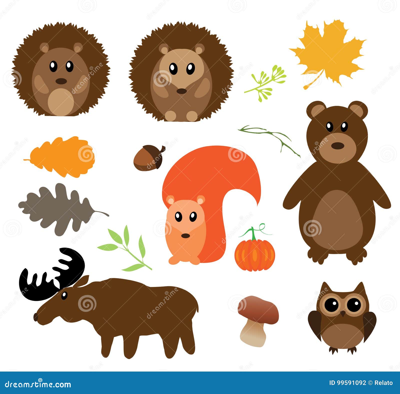 Vector Fall Animals stock vector. Illustration of leaf - 99591092