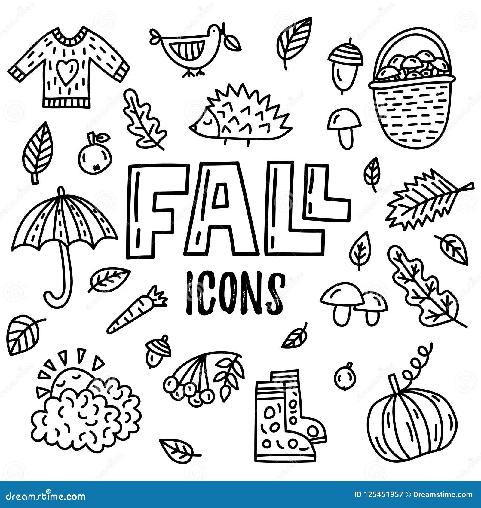 Vector fall doodle icons stock vector. Illustration of mushroom - 125451957