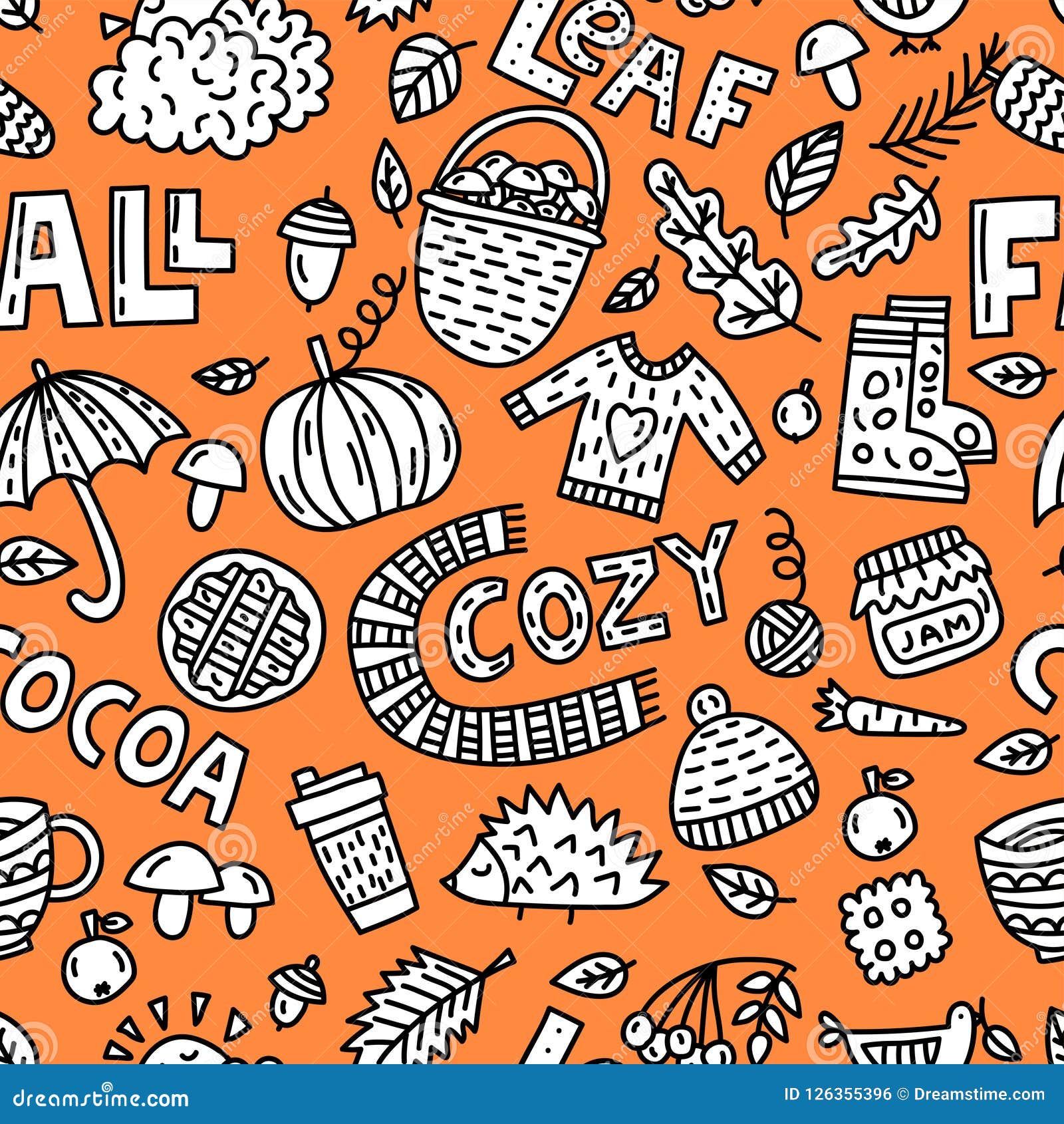Vector Fall Doodle Seamless Pattern Stock Vector - Illustration of ...