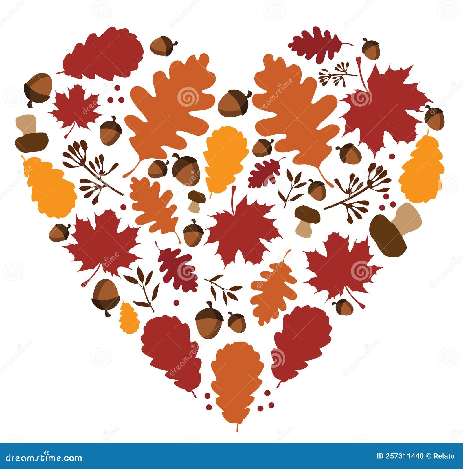 Vector Fall Heart with Leaves, Acorns, Mushrooms. Stock Vector ...