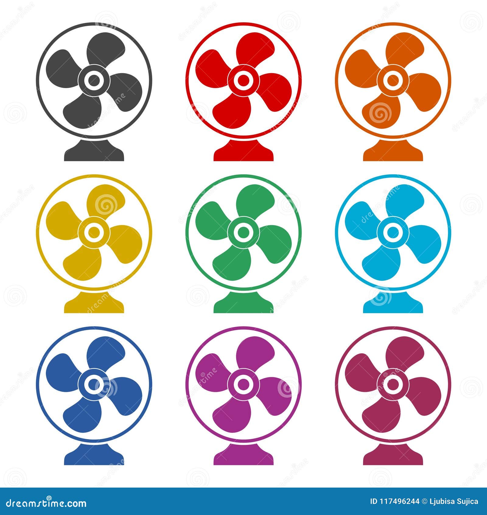 Vector Fan Icon, Air Conditioning Button, Color Icons Set Stock Vector ...