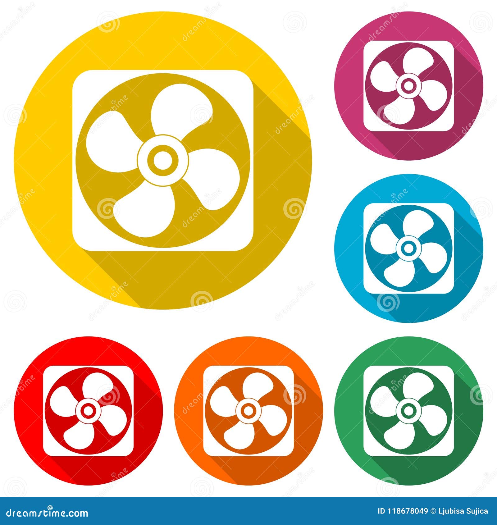 Vector Fan Icon, Air Conditioning Button, Color Icon with Long Shadow ...