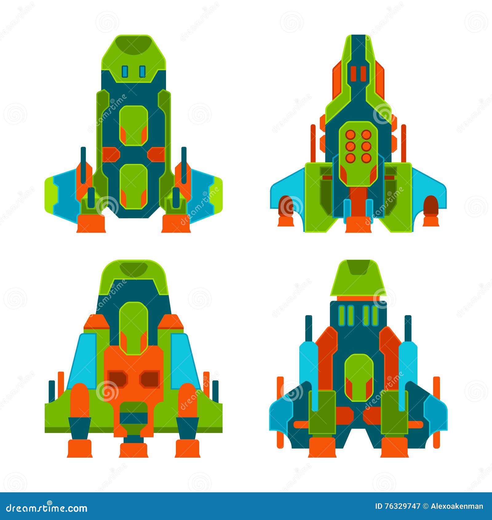Set Of Space Ships For 2d Top Down Space Shooter Video Games Vector ...