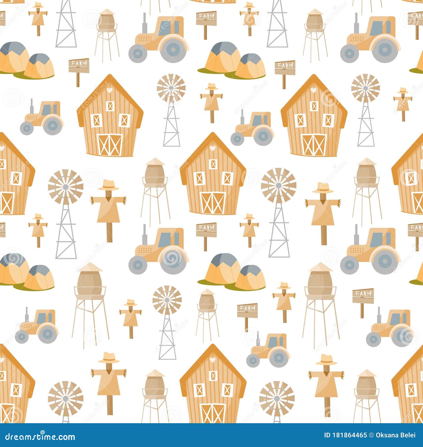Vector Farm Illustration. Seamless Vector Farm Pattern. Stock ...