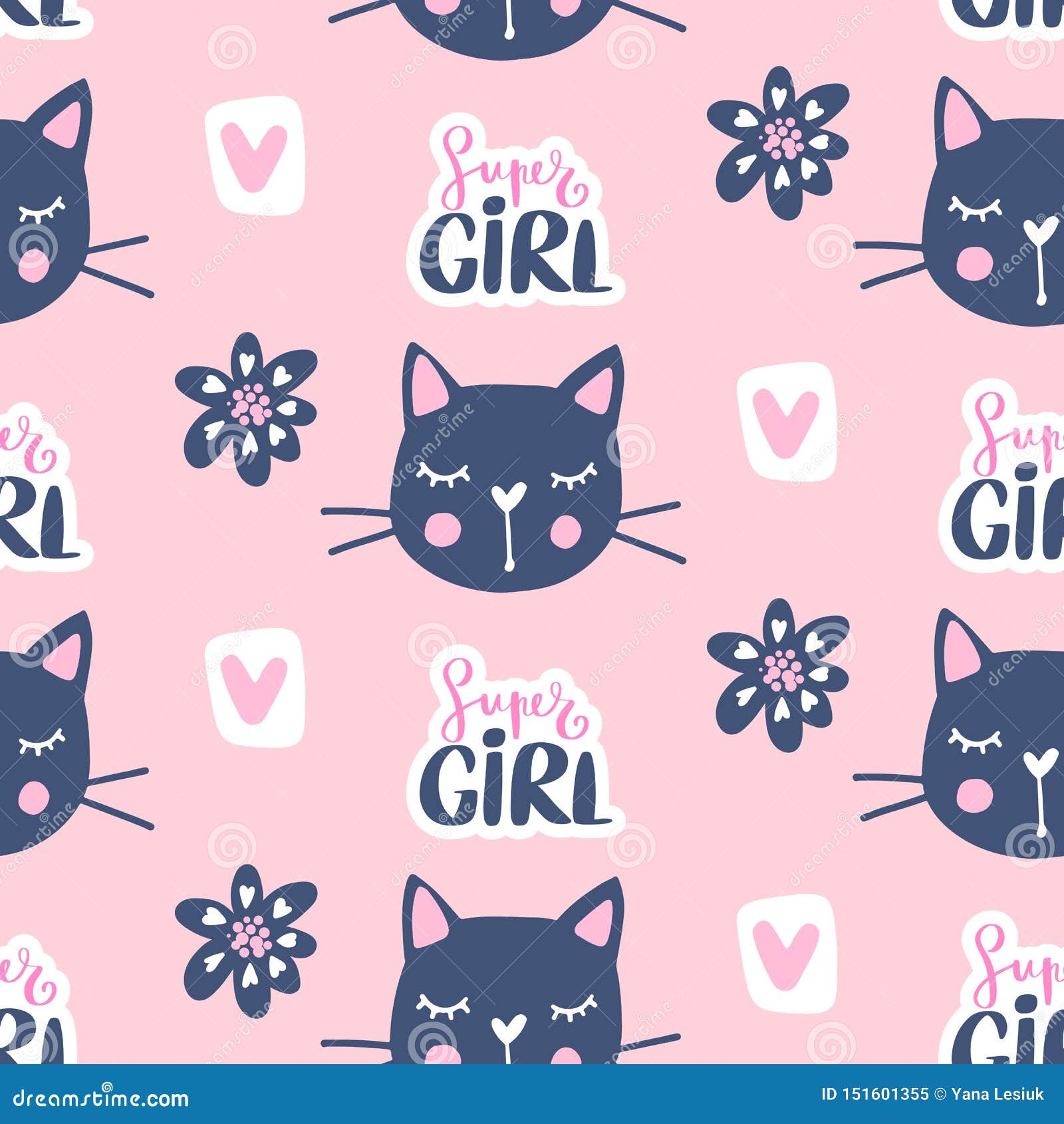 Vector Fashion Cat Seamless Pattern Cute Kitten Illustration In Sketch Style Stock Vector