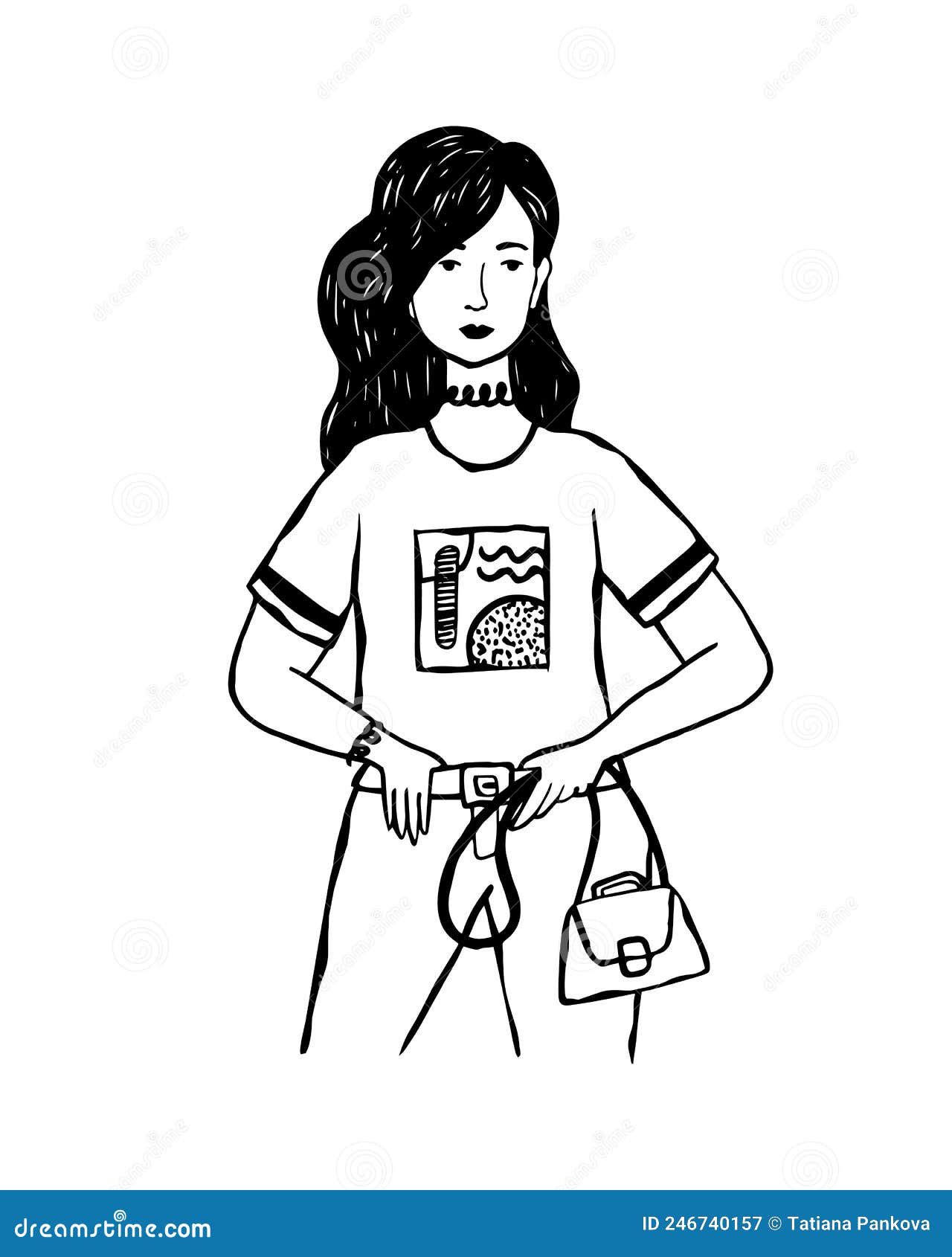 Vector Fashion Illustration of a Girl in a Trendy T-shirt and Jeans ... Vector Fashion Illustration of a Girl in a Trendy T-shirt and Jeans ...