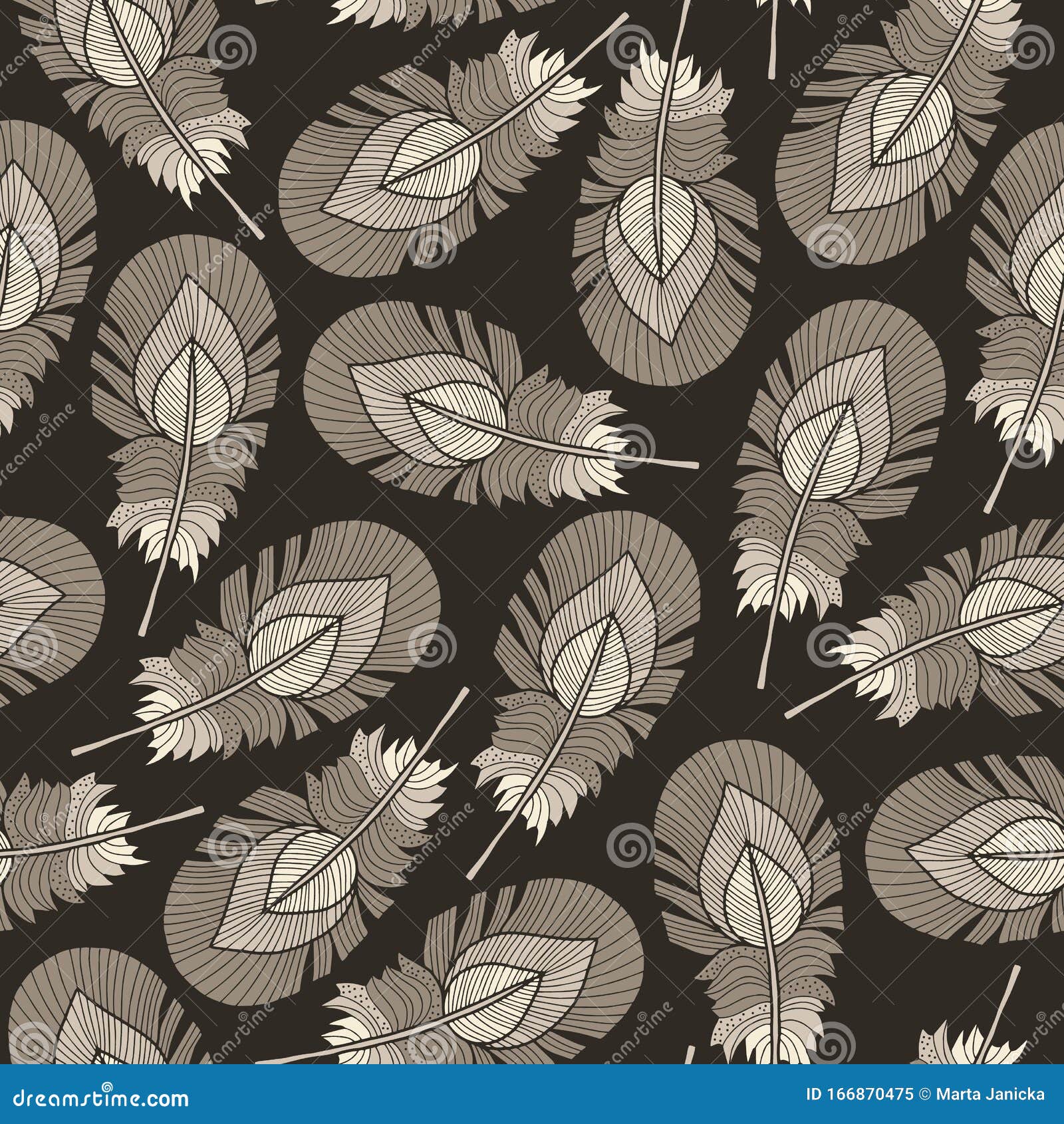 Vector Feather Pattern in Black and Grey Stock Vector - Illustration of ...