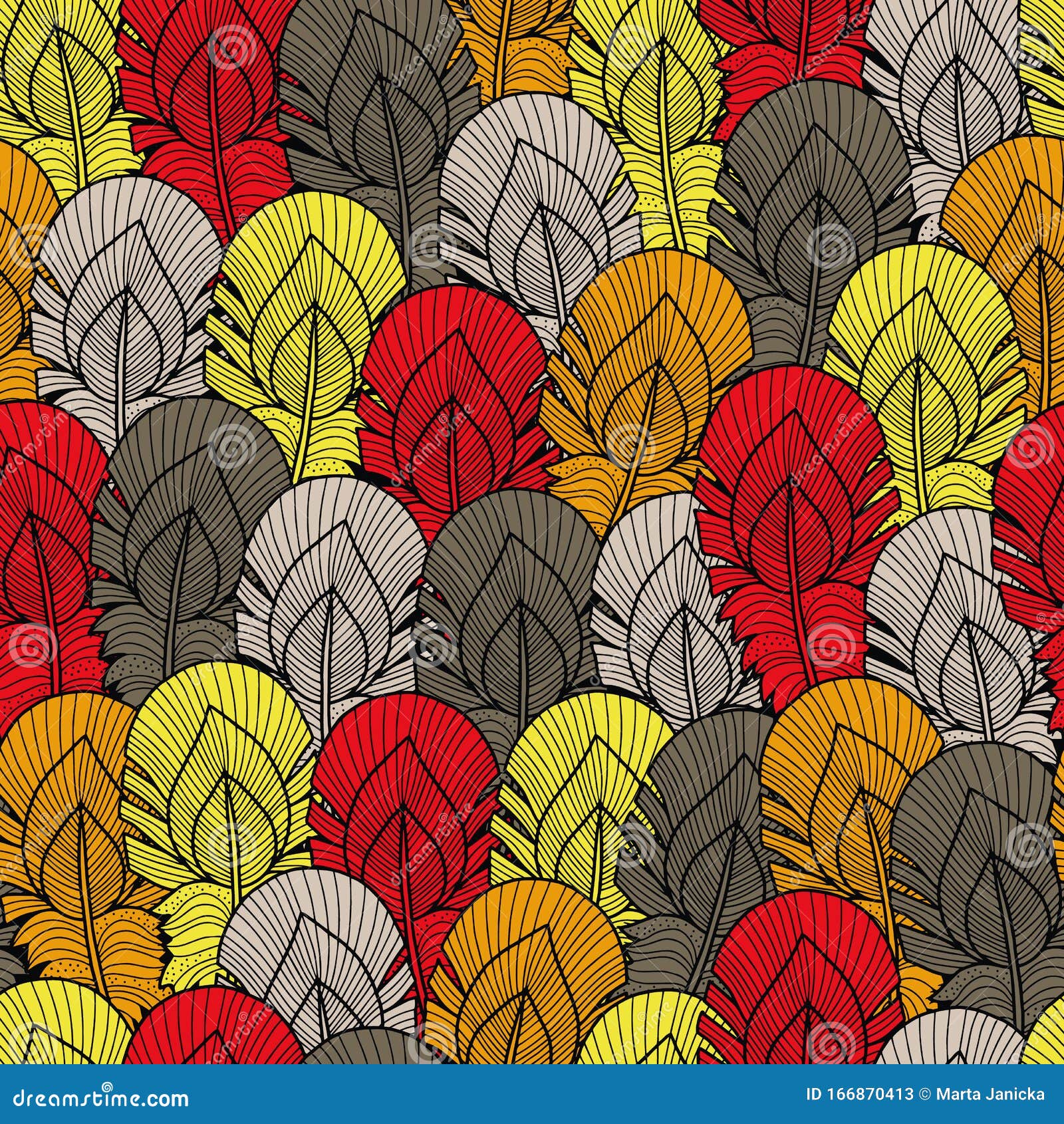 Vector Feather Pattern in Grey, Yellow, Red, White Stock Vector ...