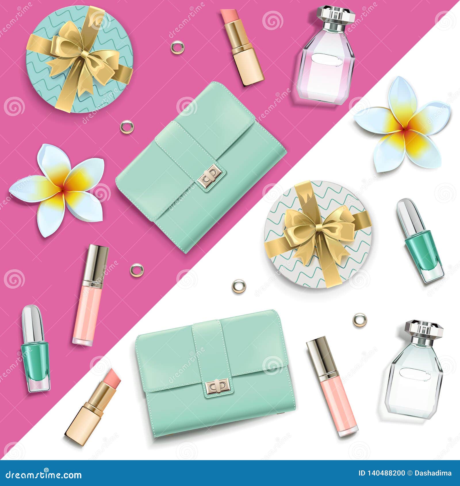 Vector Female Accessories Double Set 6 Stock Vector - Illustration of ...