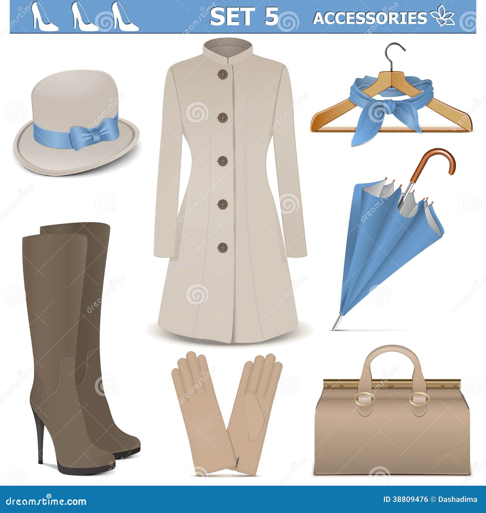 Vector Female Accessories Set 5 Stock Vector - Illustration of heel ...