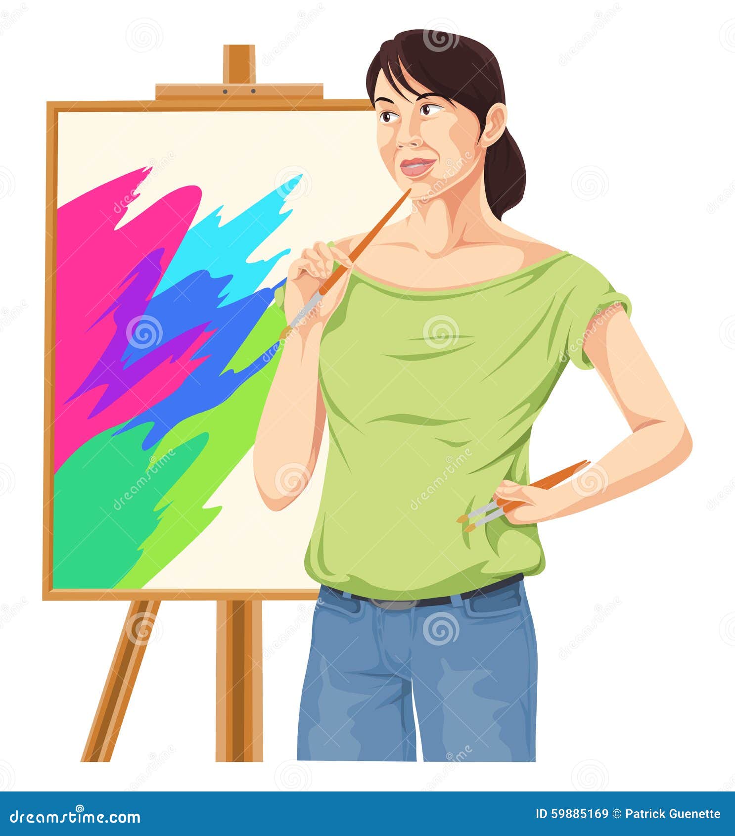 Vector of Female Artist Thinking. Stock Vector - Illustration of ...