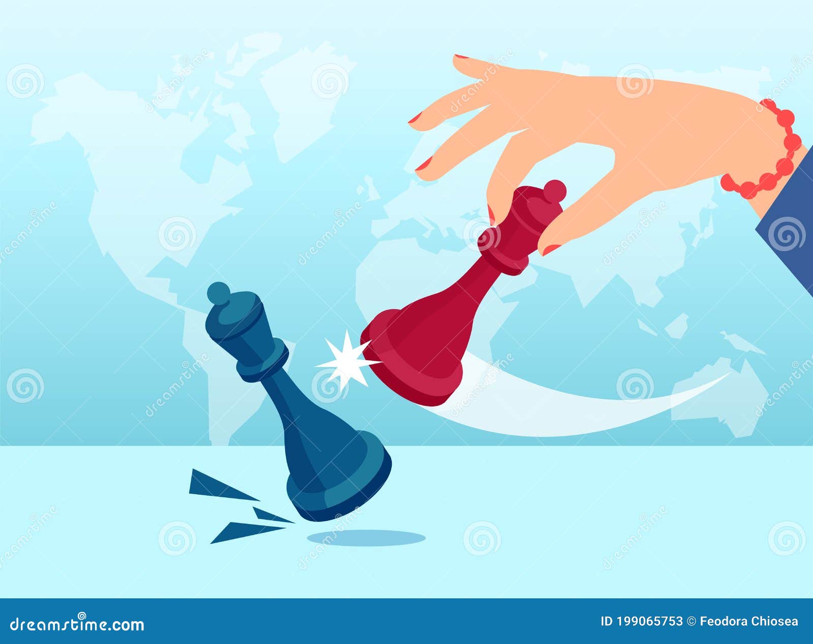 Vector of a Female Hand Using a Queen To Kick a Rival Queen in Chess ...