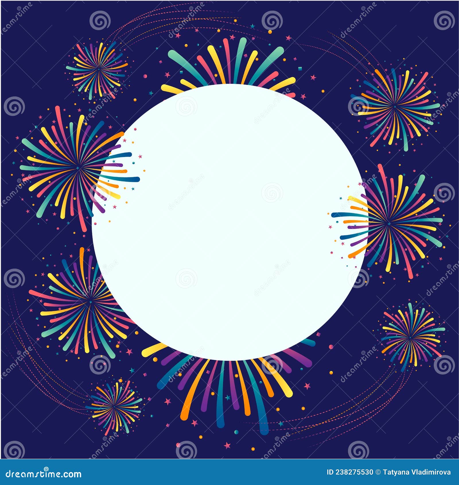 Vector Festive Background with Fireworks in a Circle, a Light Circle in ...