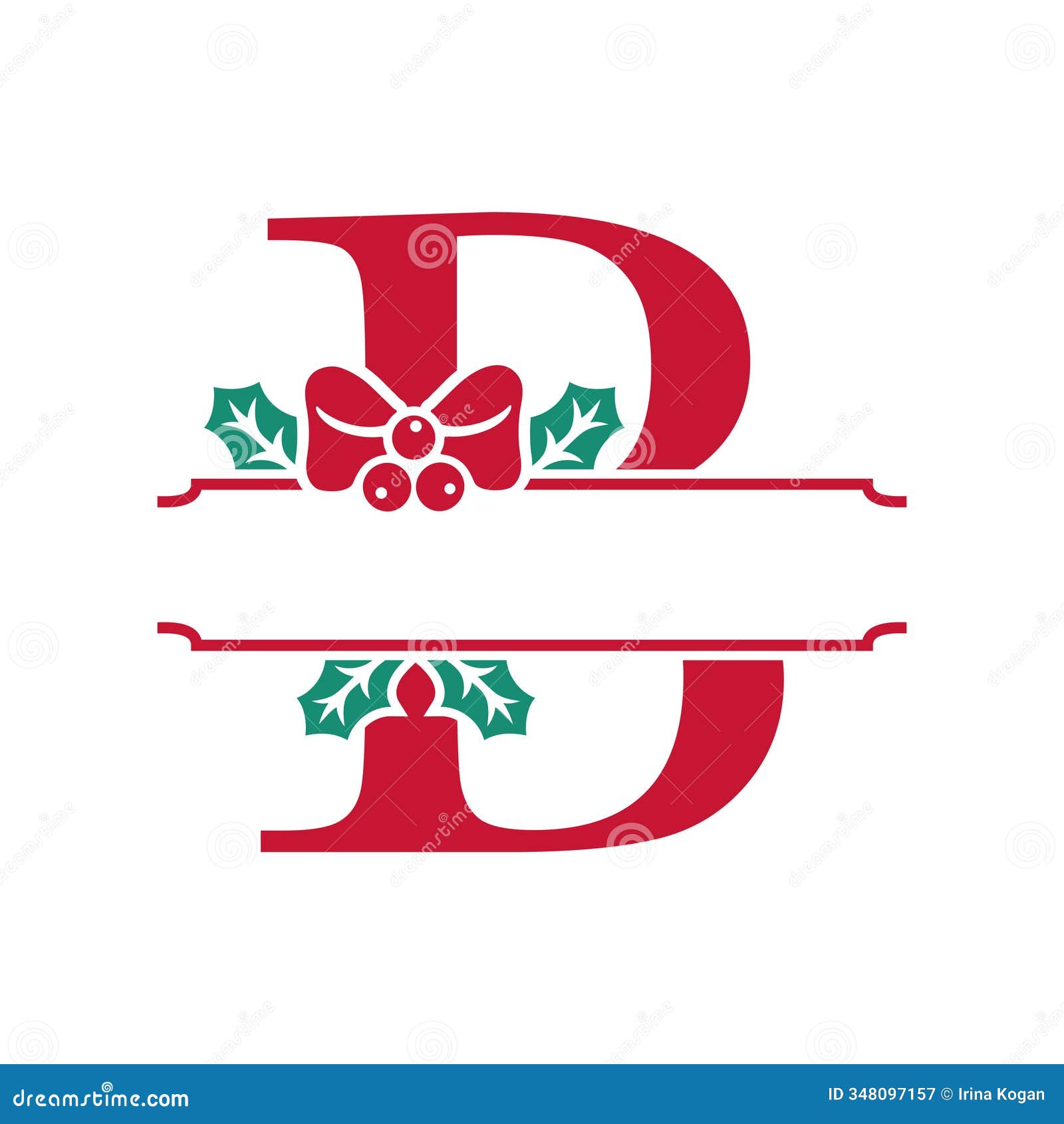Vector Festive, Decorative Split Letter B Monogram with Christmas ...