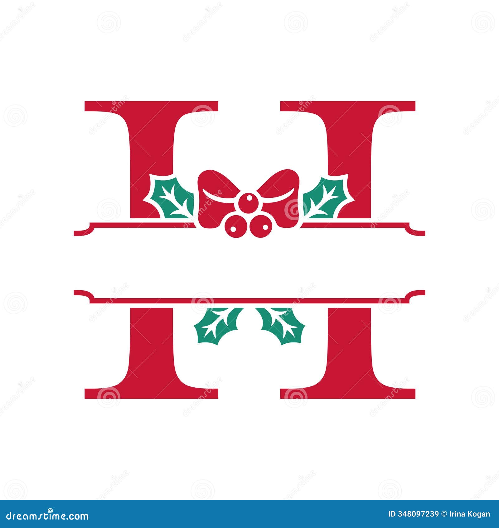 Vector Festive, Decorative Split Letter H Monogram with Christmas ...