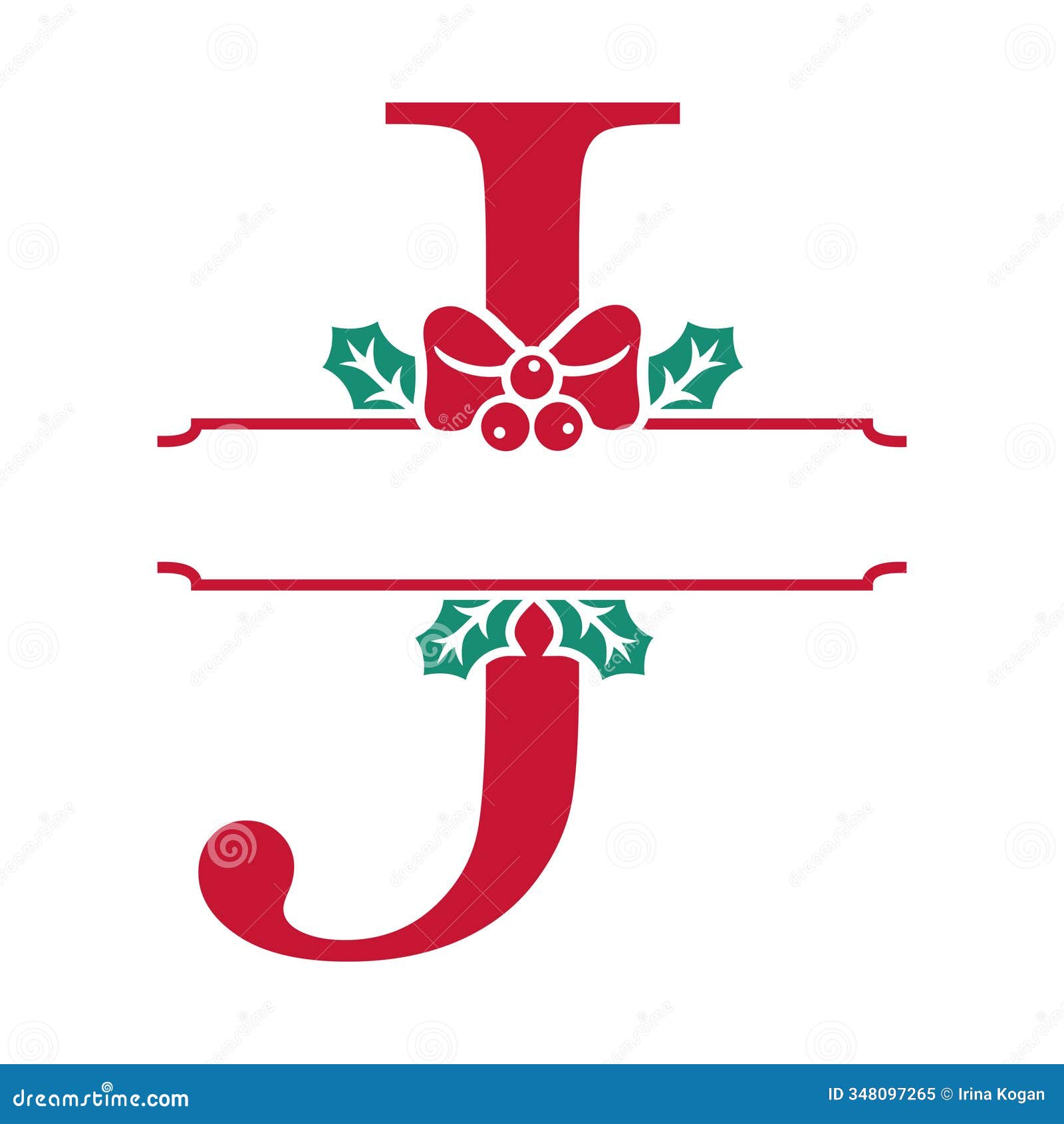 Vector Festive, Decorative Split Letter J Monogram with Christmas ...