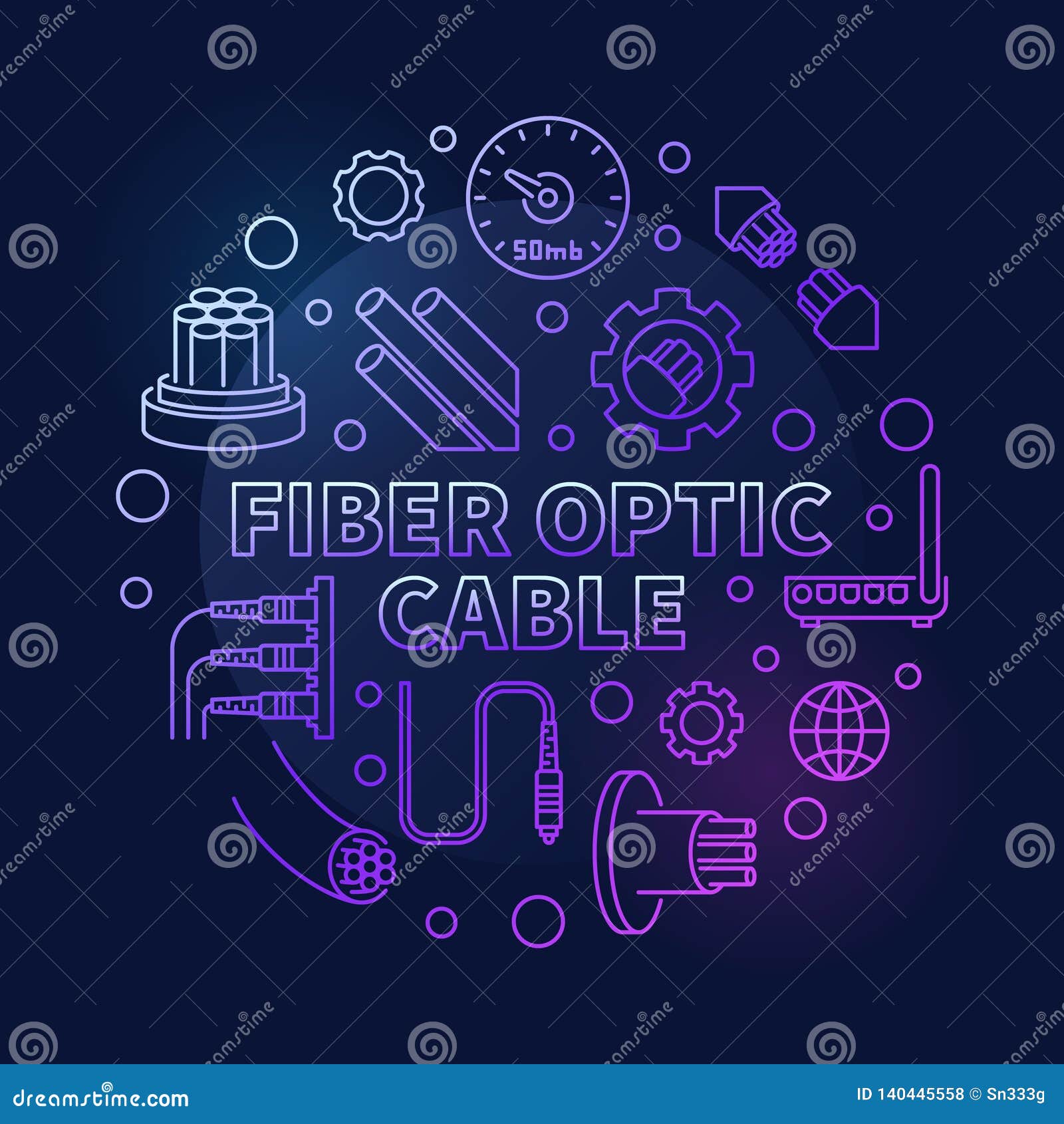 Vector Fiber Optic Cable Round Colored Outline Illustration Stock ...