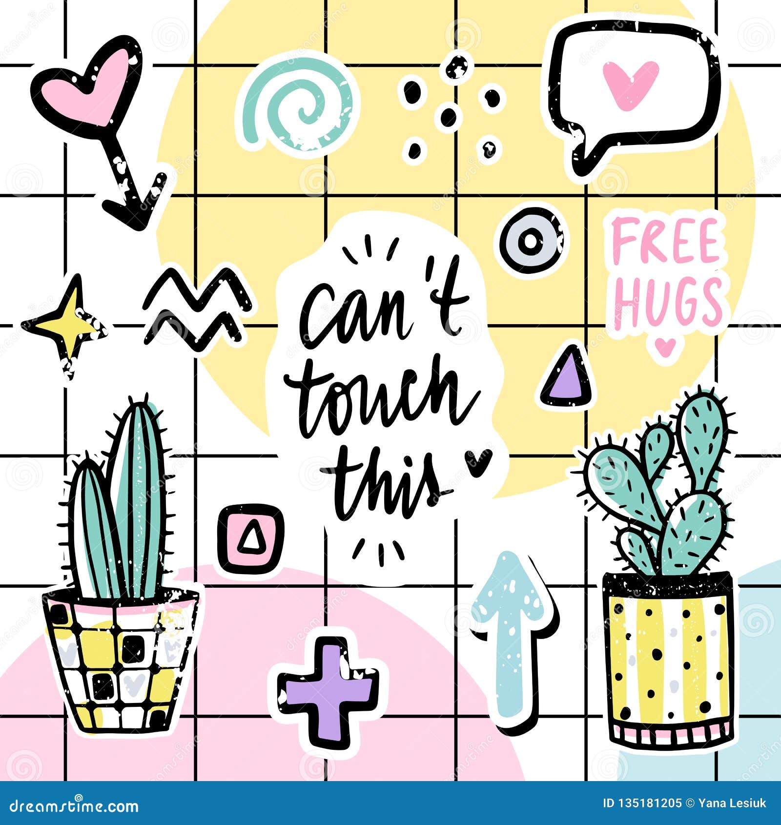 Vector Fijado Con Los Cactus, Frases Positivas, Elementos Ilustración ...