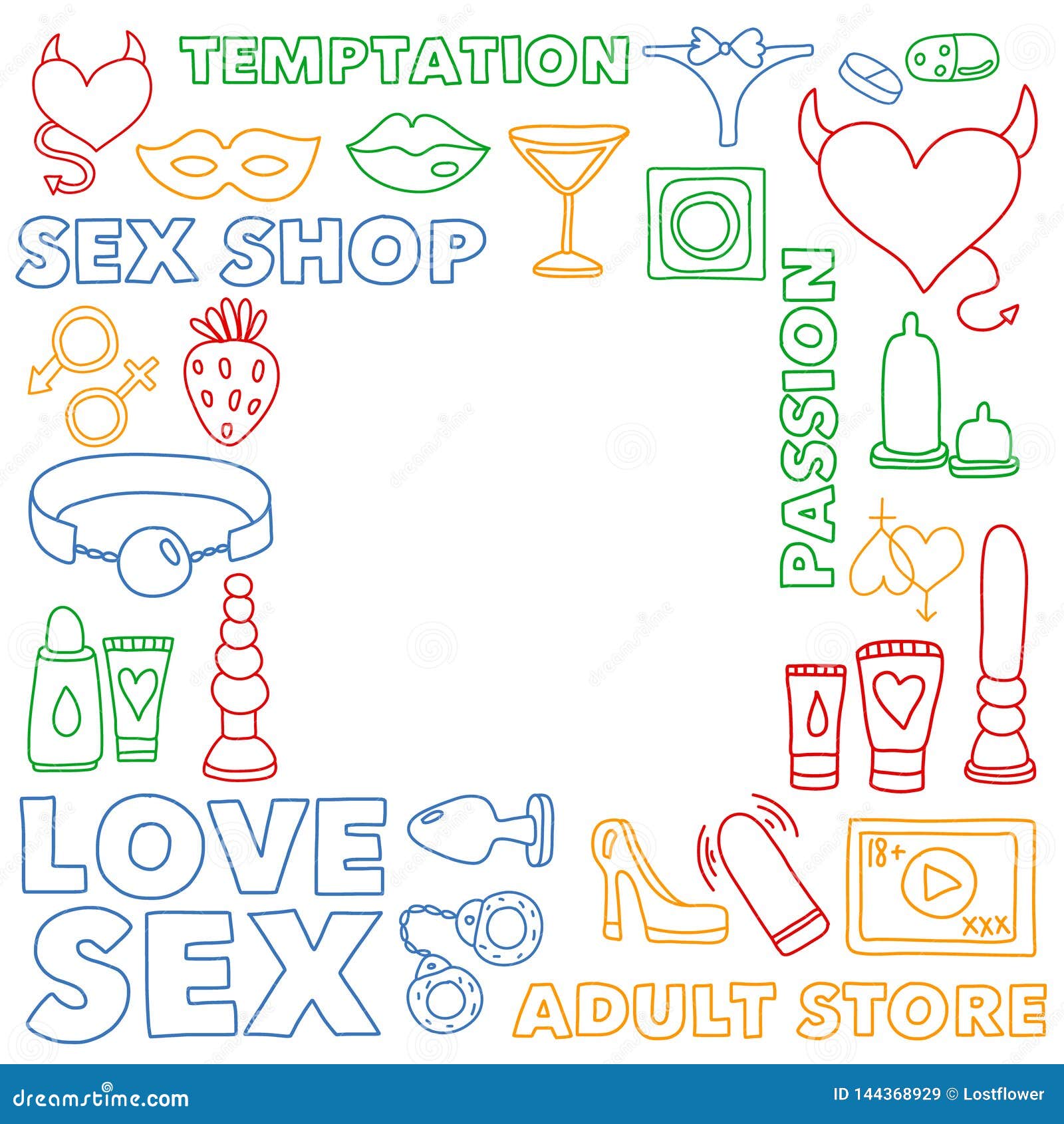 Vector Fijado Con Los Iconos De La Tienda Del Sexo Fondo Erótico De Los