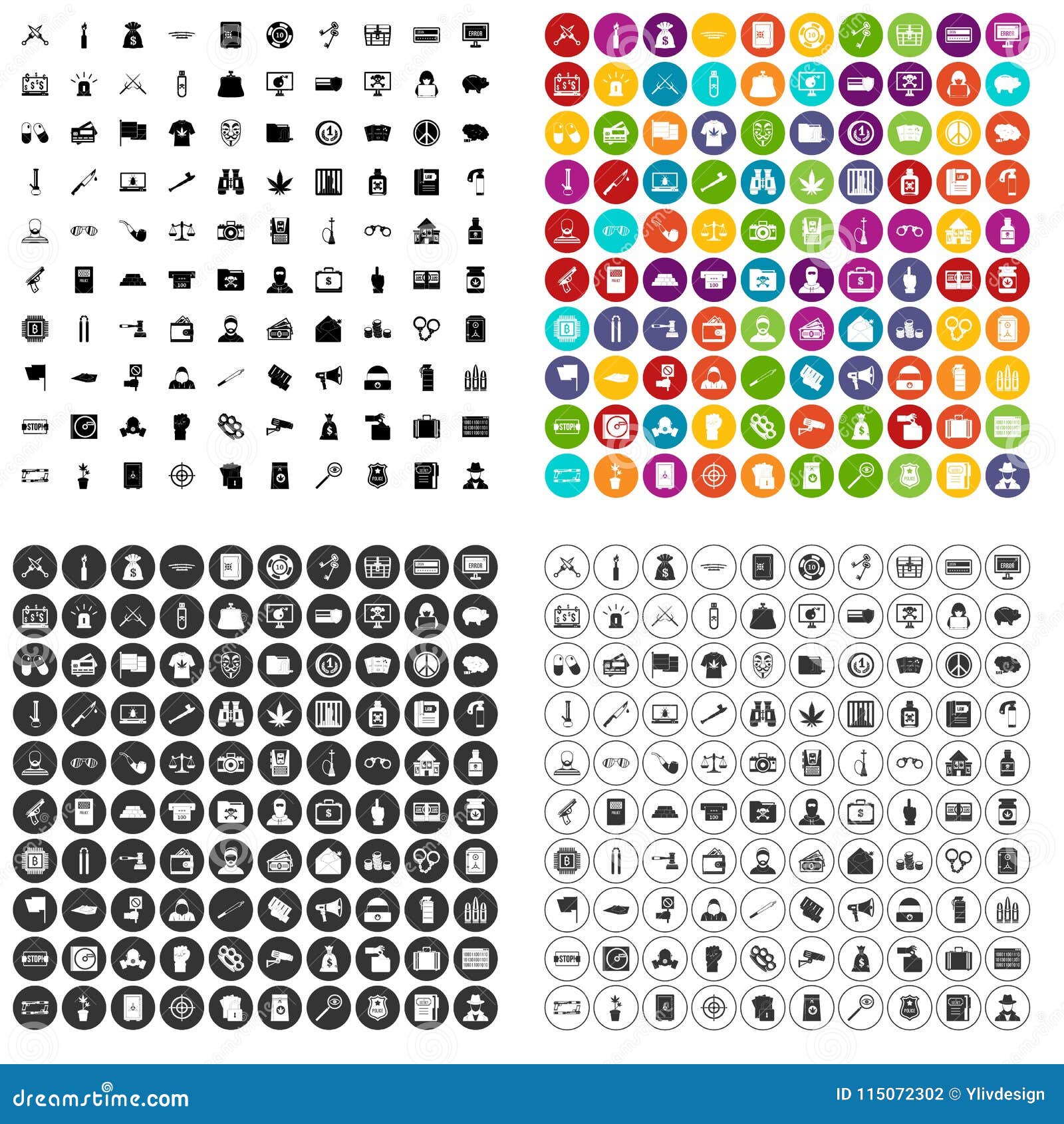 100 Vector Fijado Del Delito Iconos Variable Ilustración del Vector ...