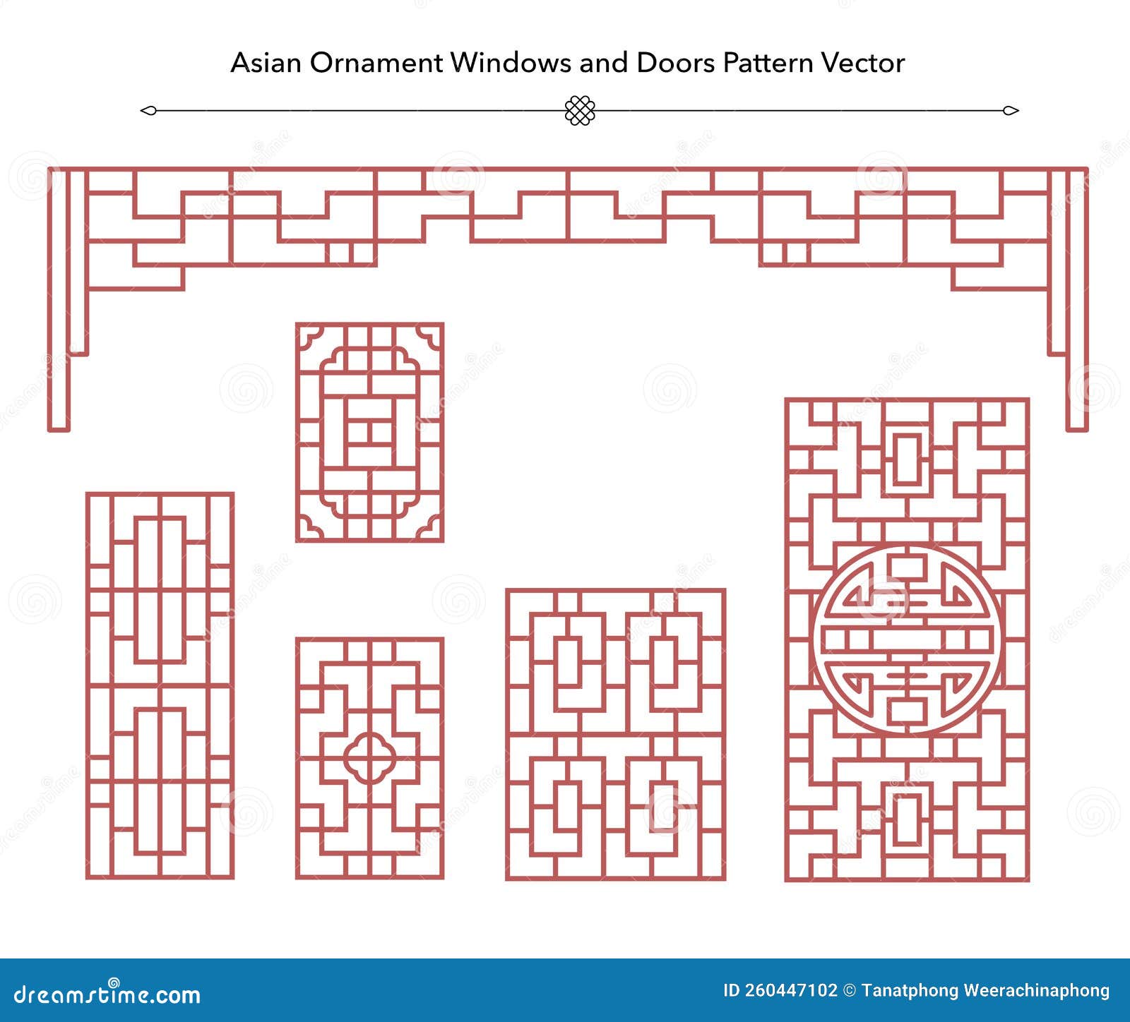 Asian Ornament Windows and Doors Pattern Vector Outline Illustration on ...