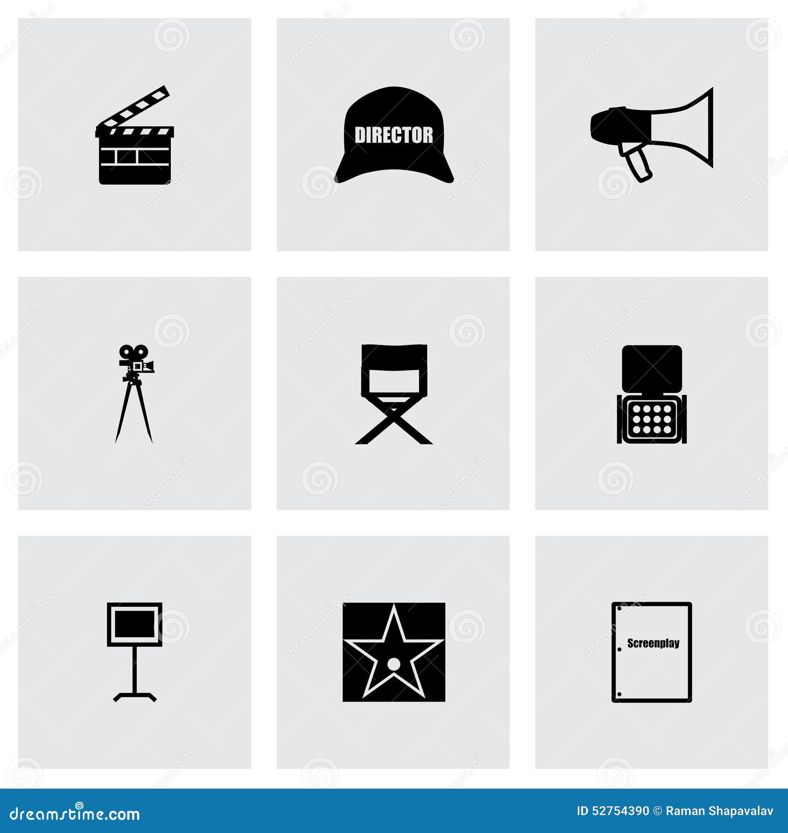 Vector Filming icon set stock vector. Illustration of cinema - 52754390