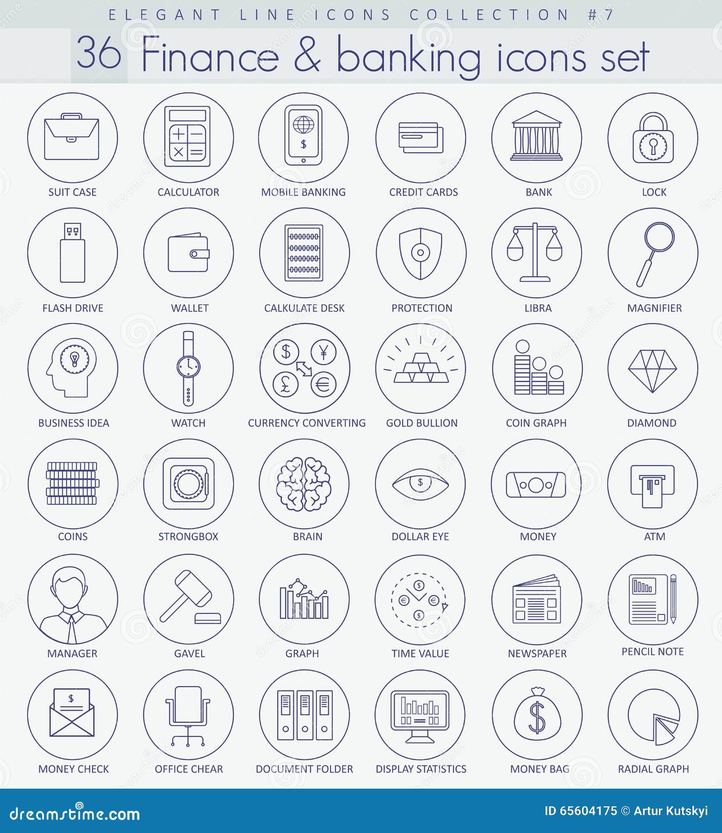 Vector Finance And Banking Outline Icon Set Elegant Thin Line Style