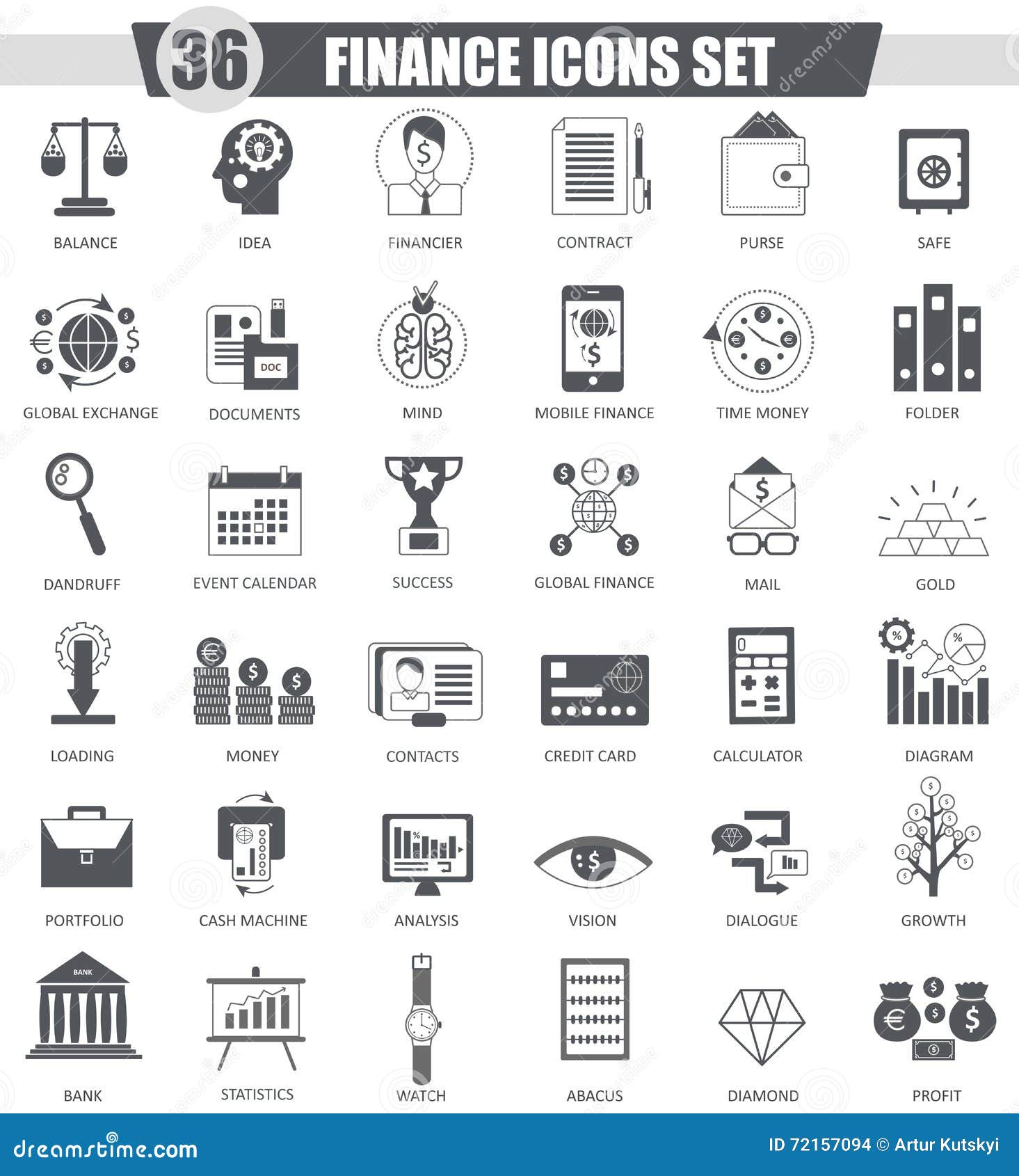 Vector Finance Black Icon Set. Dark Grey Classic Icon Design for Web ...