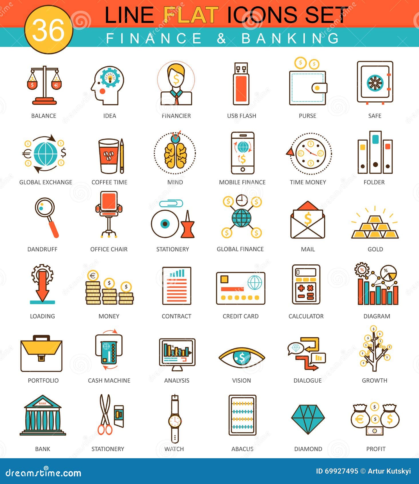 Vector Finance Flat Line Icon Set. Modern Elegant Style Design for Web ...