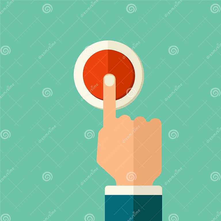 Vector Finger Pressing on Red Button. Push Button Flat Style Concept ...
