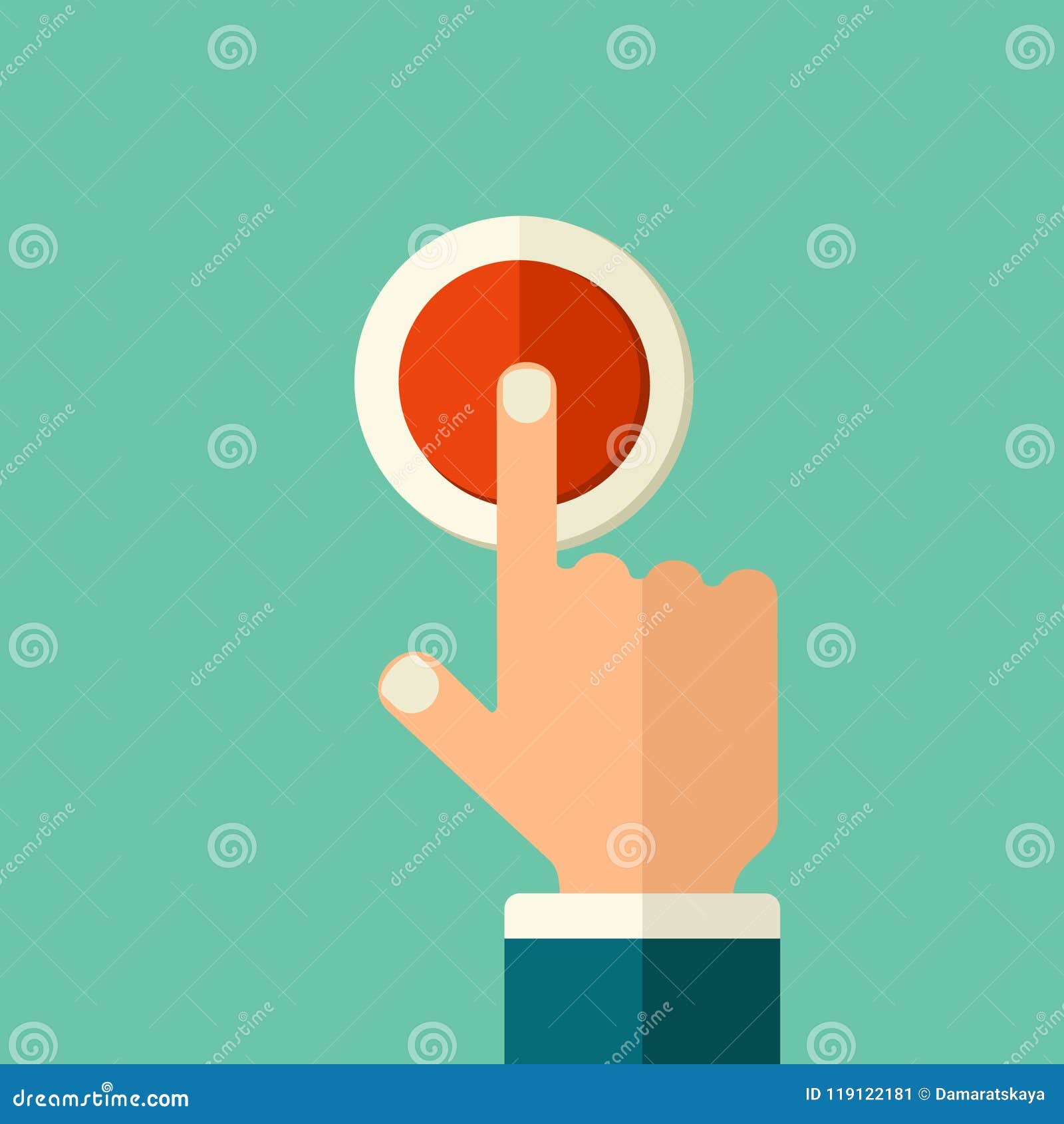 Vector Finger Pressing on Red Button. Push Button Flat Style Concept ...