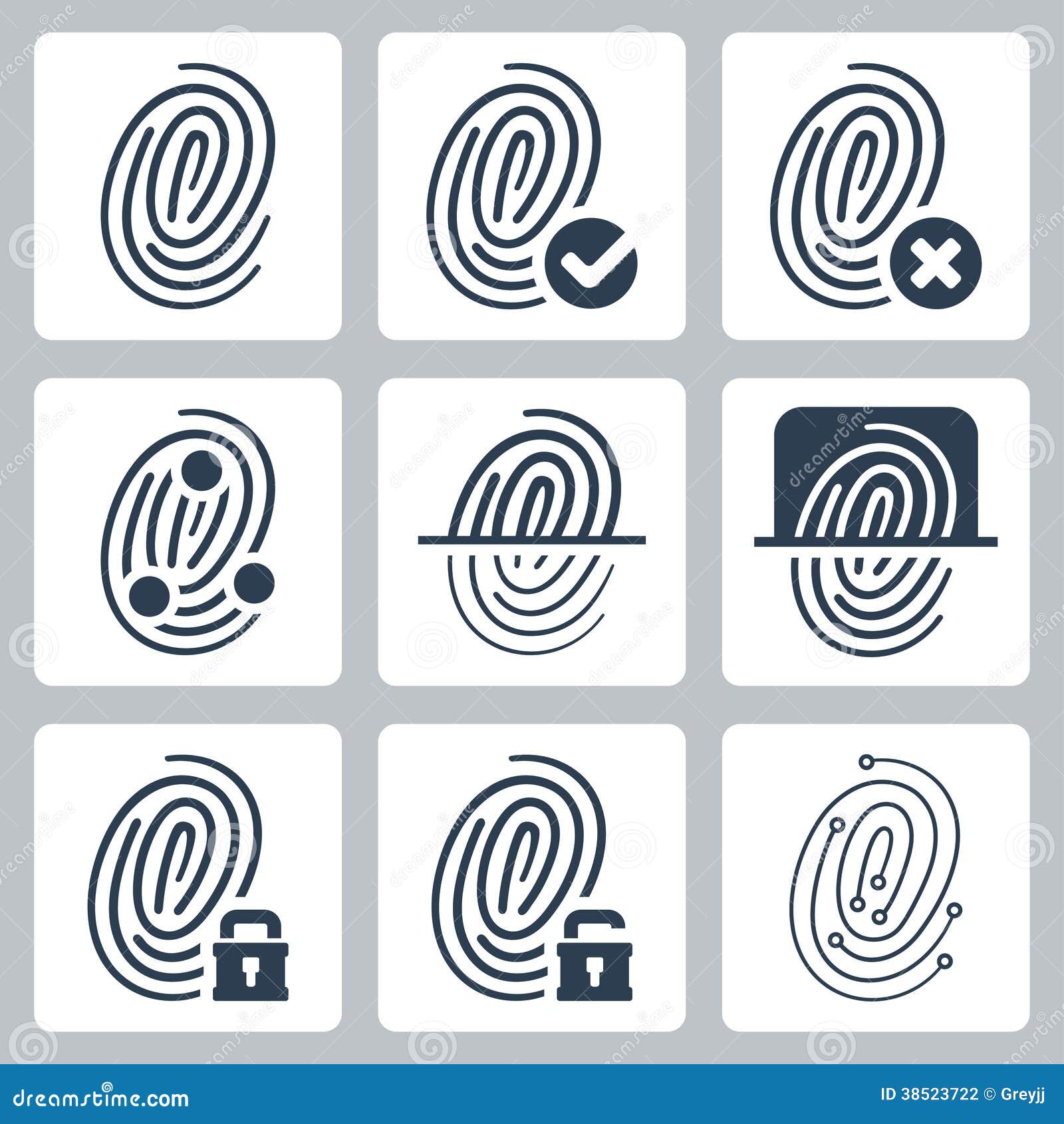 Vector Fingerprint Icons Set Stock Vector - Illustration of lock ...