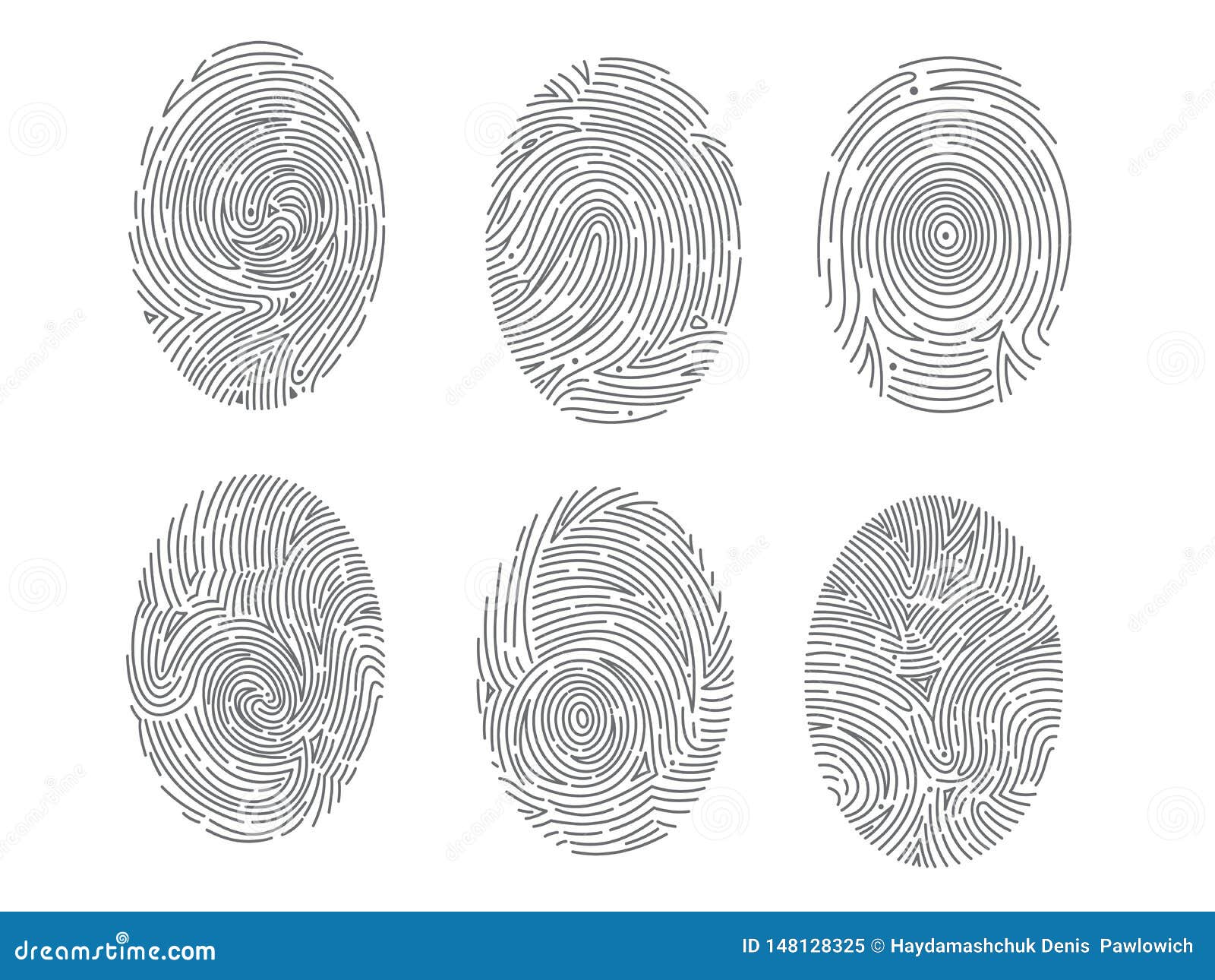 Vector Fingerprint Scan Icons. Hand Drawn Biometric Fingerprints Set ...