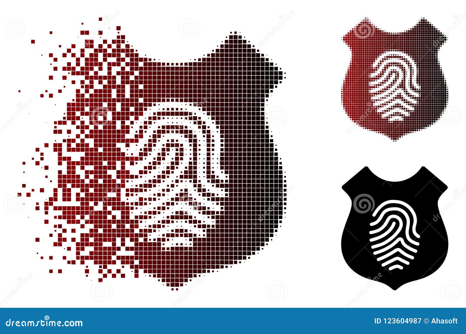 Disintegrating Pixel Halftone Fingerprint Shield Icon Stock Vector ...