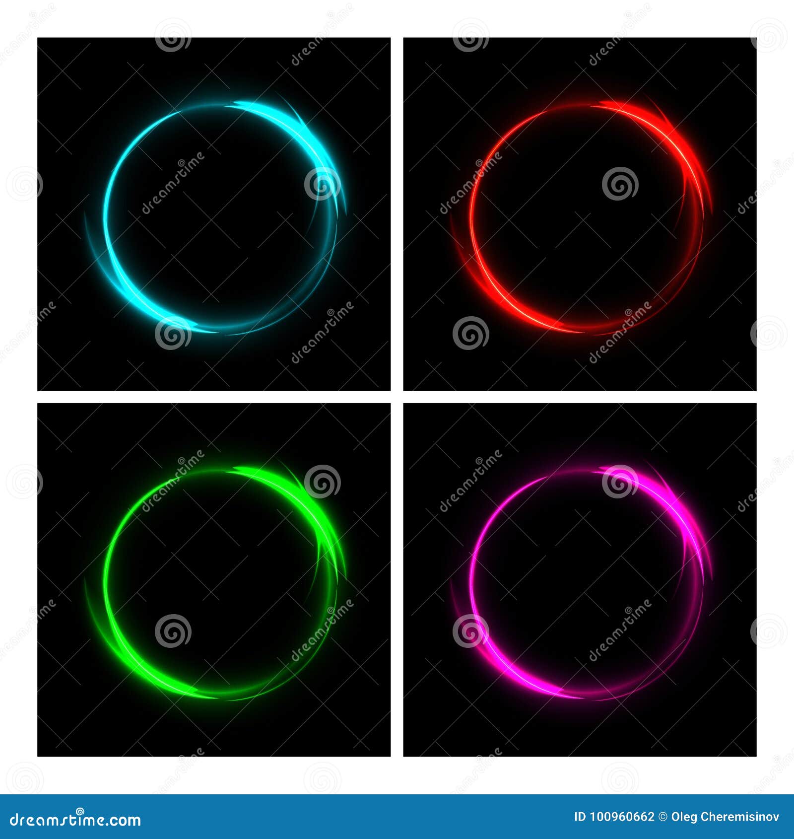 Different Color Fire Circles on Black Background. Fire Ring Glowing ...