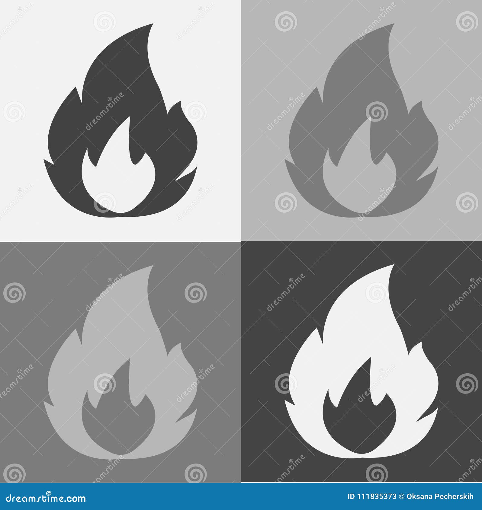 Vector Fire Icon Set on Gray Background. Stock Vector - Illustration of ...