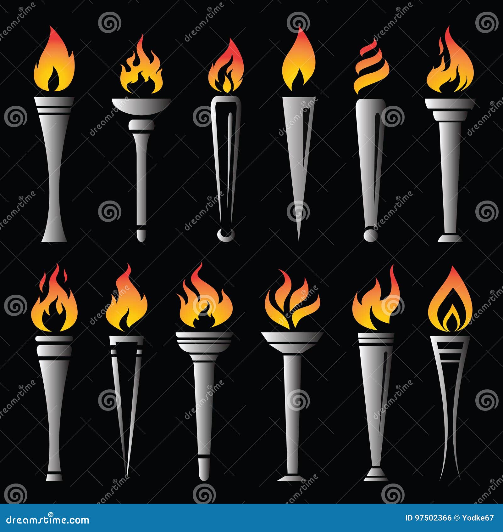 Fire Torch Vector Icons, Torches Silhouettes With Flames ...