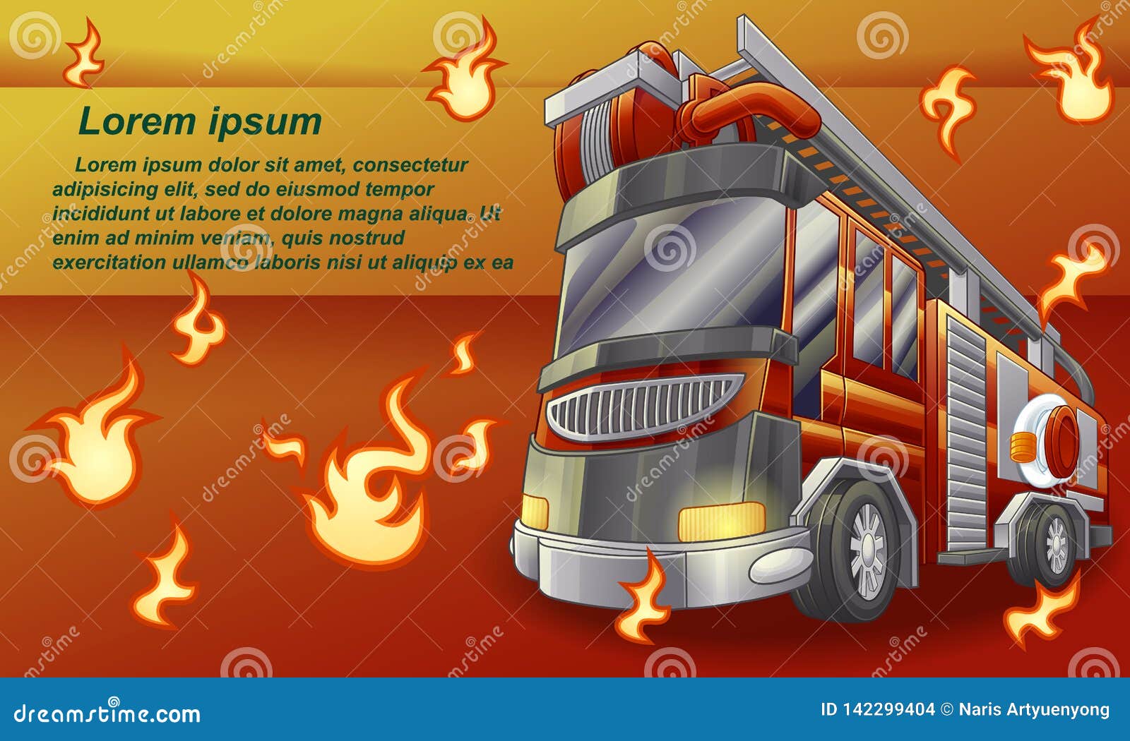 Fire Truck on Orange Background. Stock Vector - Illustration of ...