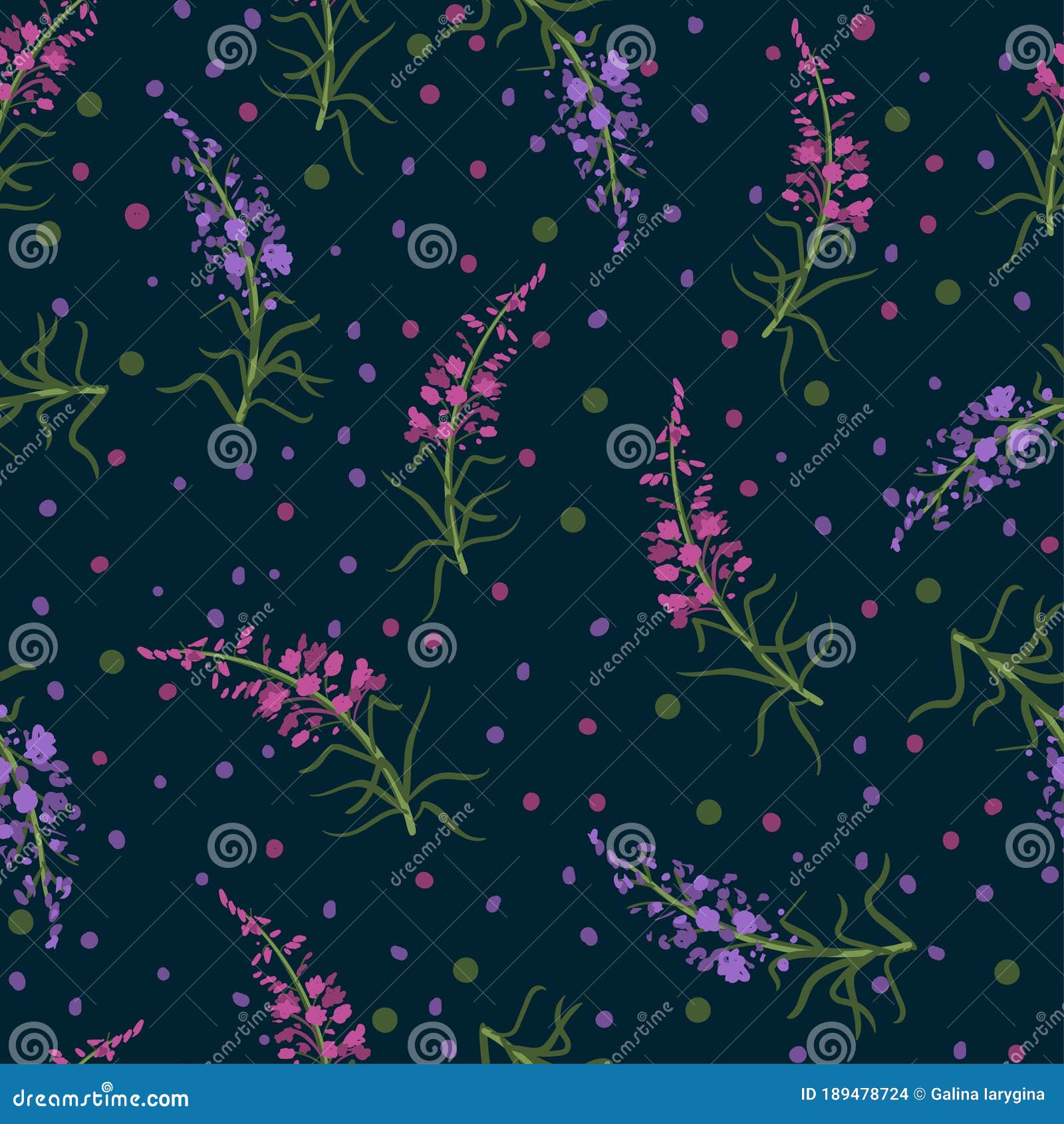 Vector Fireweed Seamless Pattern on Dark Background Stock Vector ...