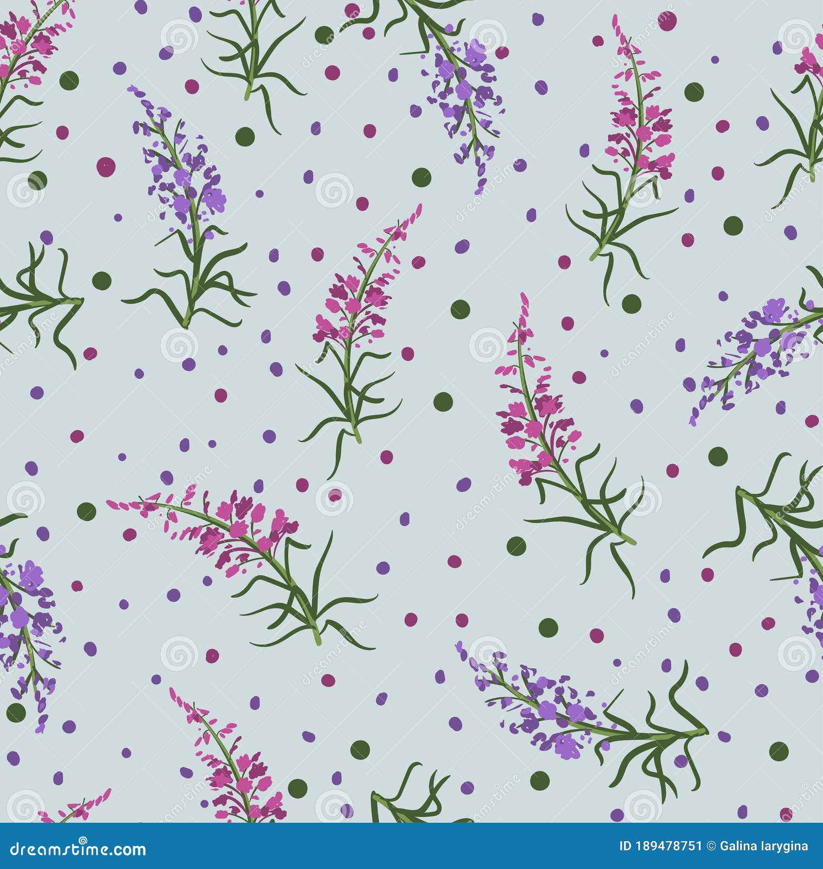 Vector Fireweed Seamless Pattern on Light Blue Background Stock Vector ...